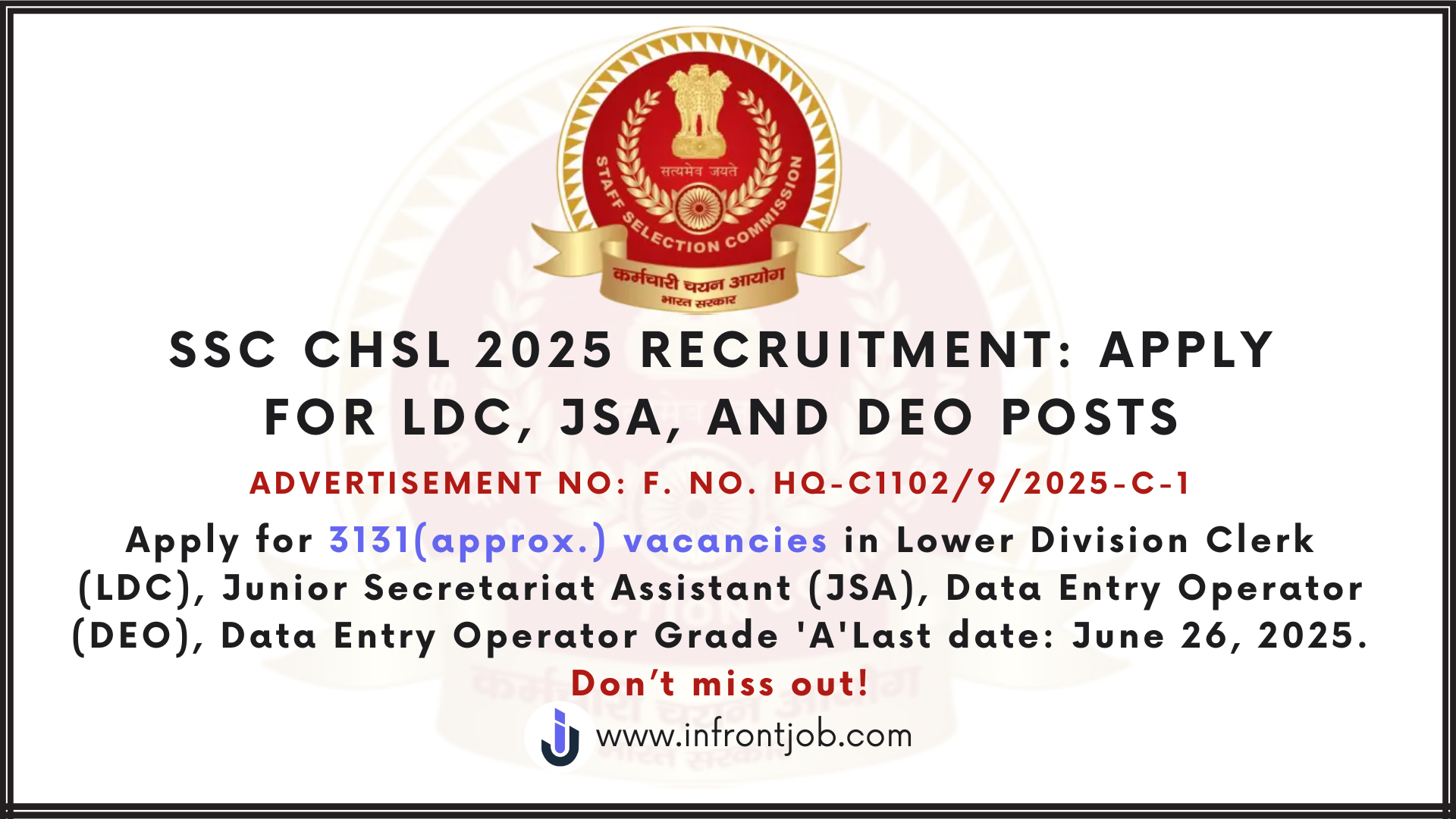 SSC CHSL 2025 Recruitment: Apply For LDC, JSA And DEO